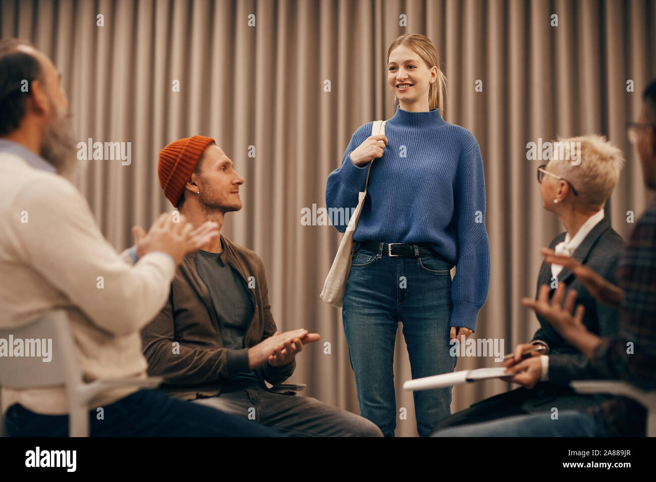 Businesswoman clapping in meeting hi-res stock photography and images ...