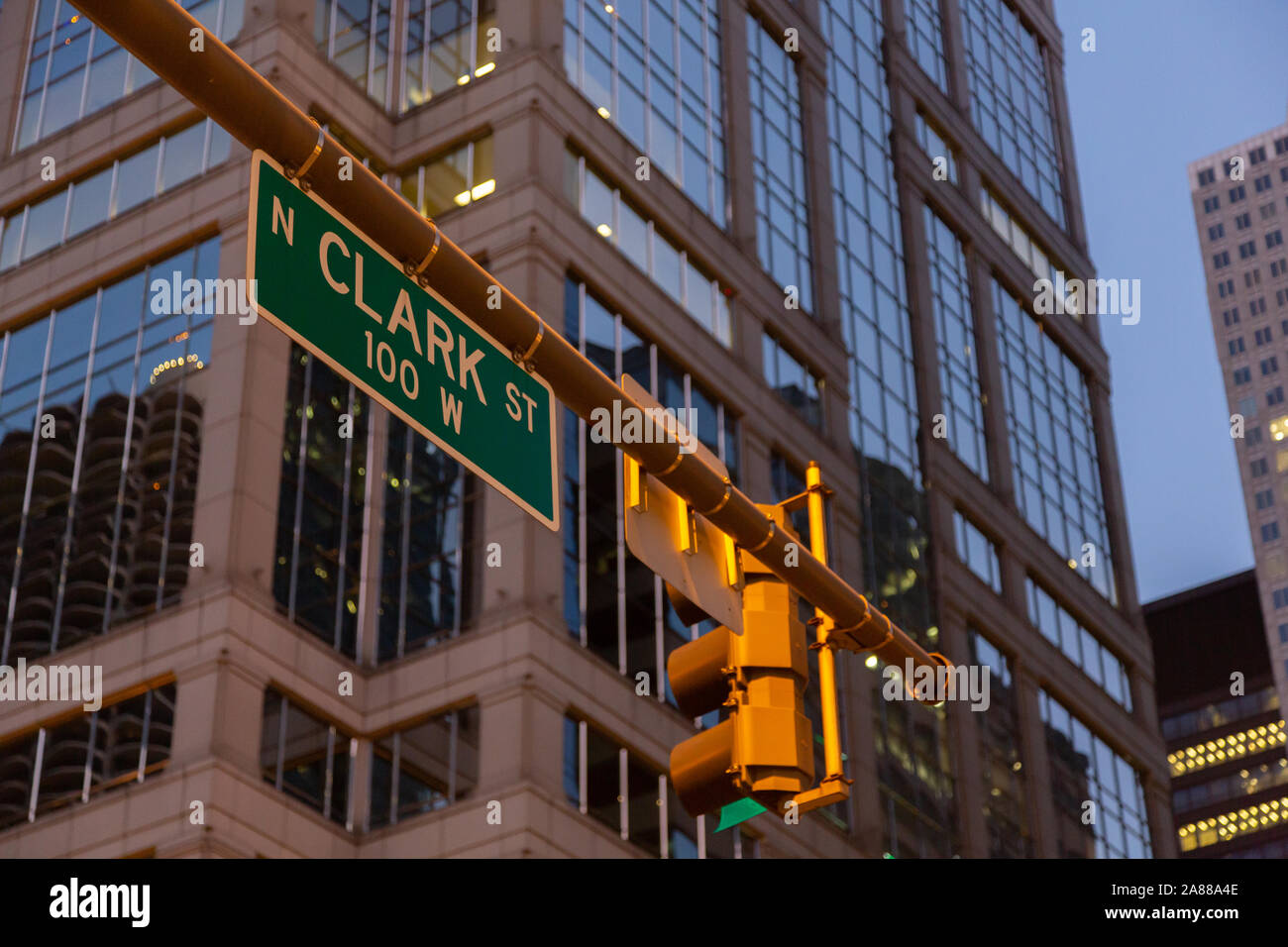 North Clark Street, Street Sign, The Loop, Chicago, Illinois, USA Stock ...