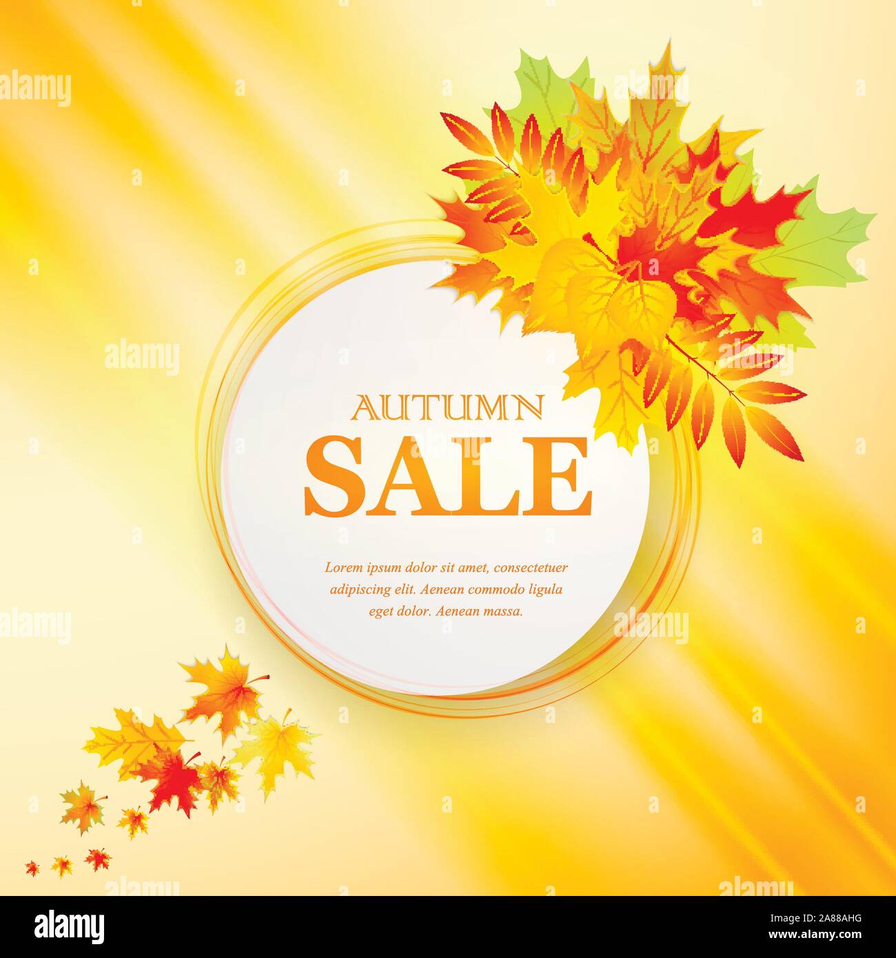 Advertising discount banner with fallen leaves. Autumn sale hand drawn ...