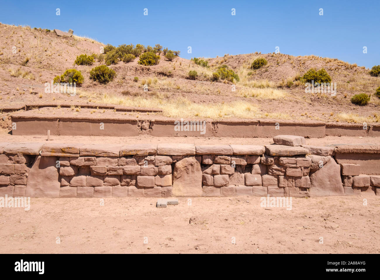 Akapana pyramid at Tiwanaku Archeological Complex, Bolivia Stock Photo ...
