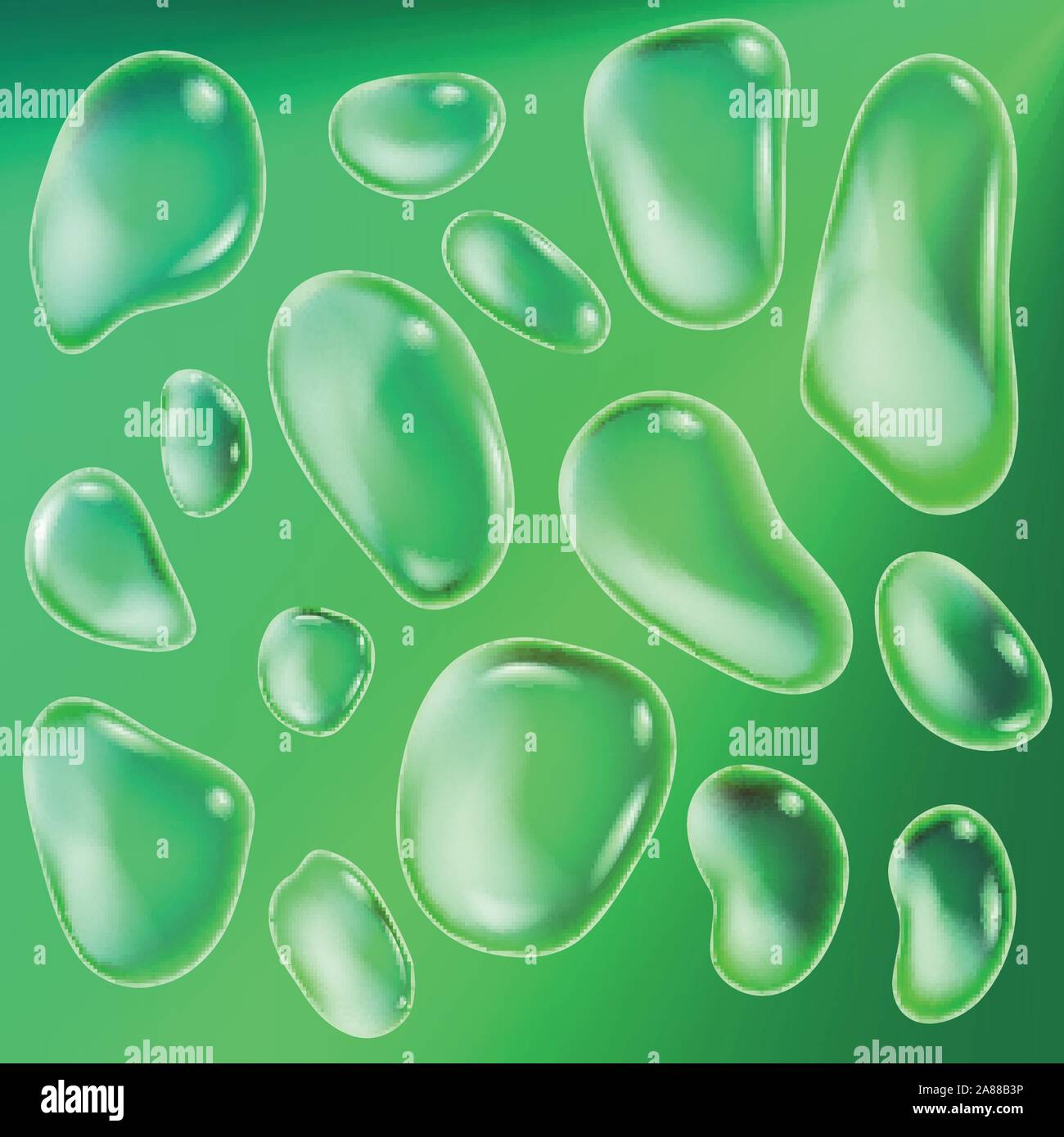 Realistic drops of a rain on a blue background in the form of glass ...