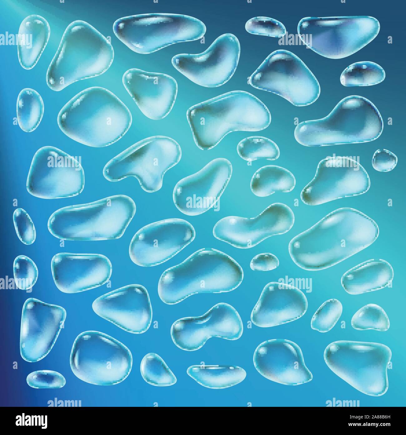 Realistic drops of a rain on a blue background in the form of glass ...