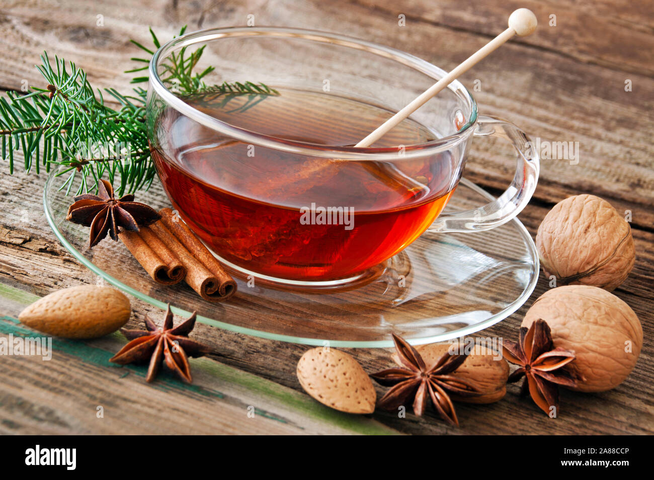 Winter time tea cup and nuts Stock Photo - Alamy