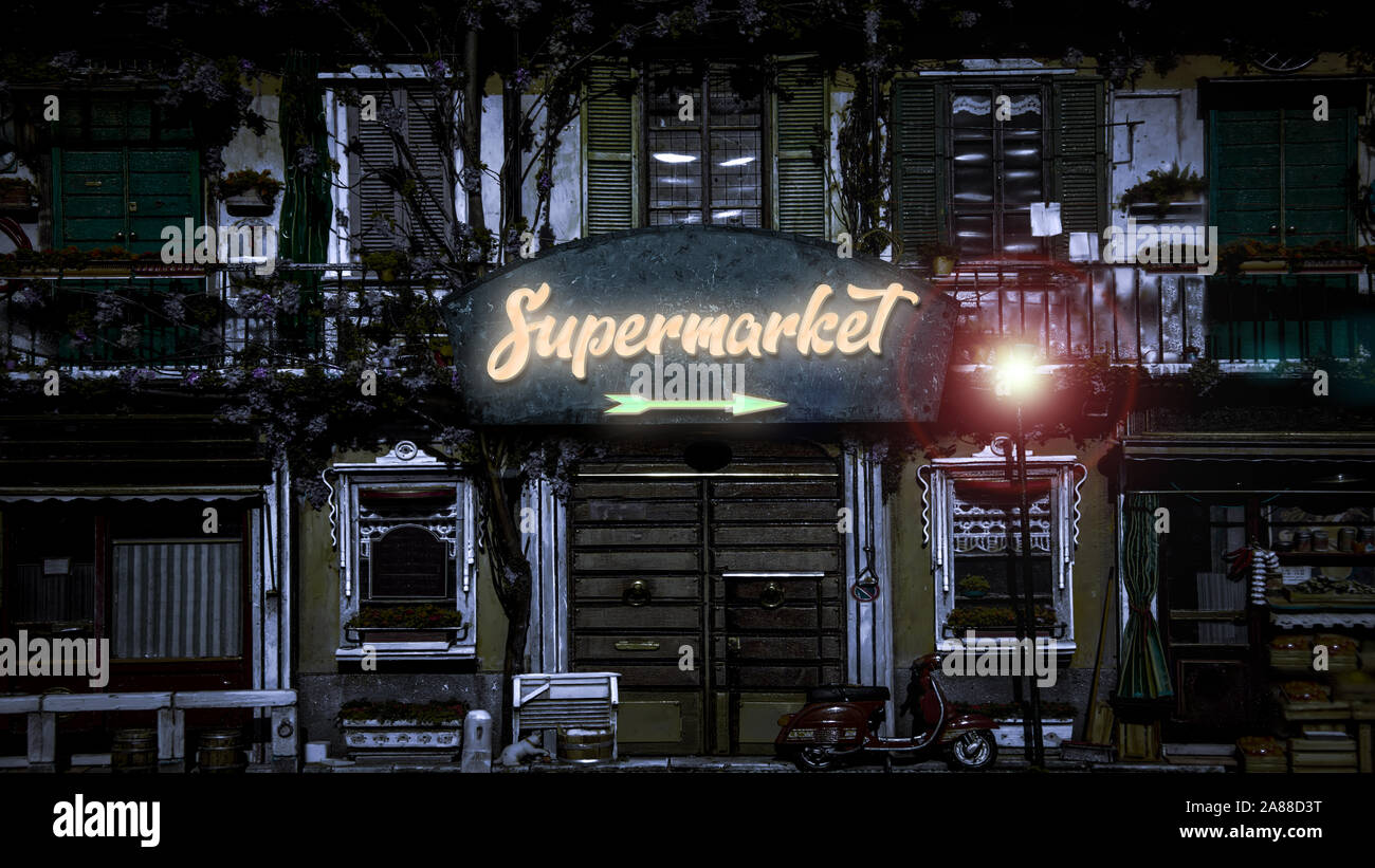 Street Sign the Direction Way to Supermarket Stock Photo - Alamy