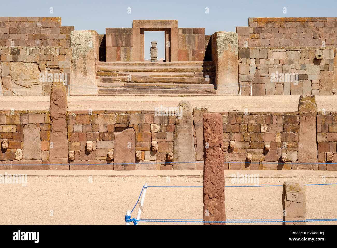 Tenon heads on the Semi-underground Temple with the Kalasasaya Temple ...