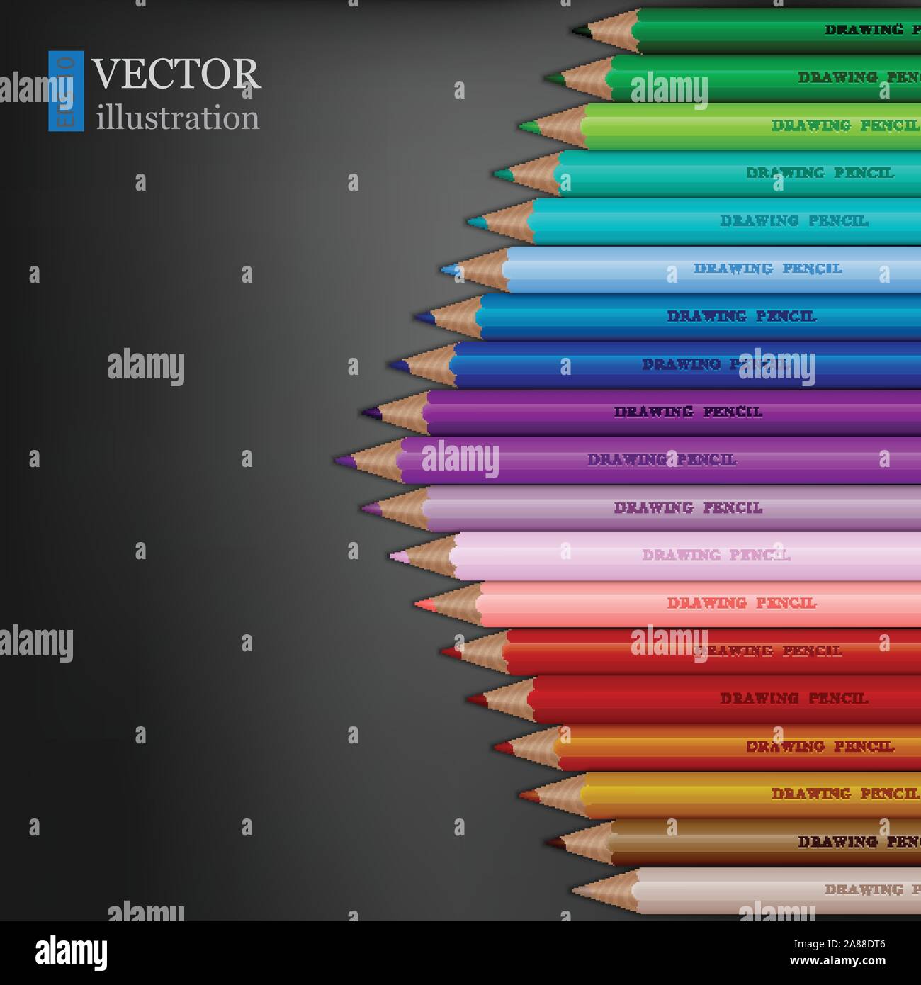 Arrow shape of rainbow colored pencils on dark grey background Stock ...