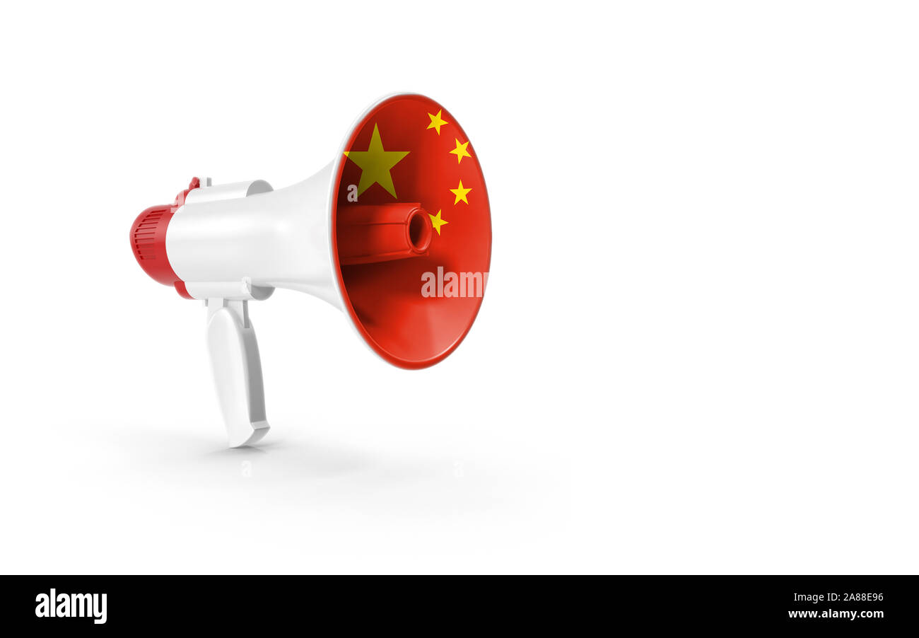 Megaphone or loudspeaker with Chinese Flag is isolated on white ...