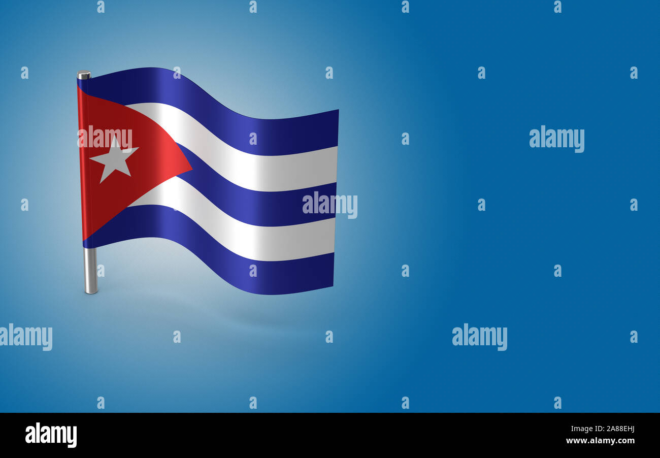 Small Cuban flag on a short metal pole. The flag has nicely detailed ...