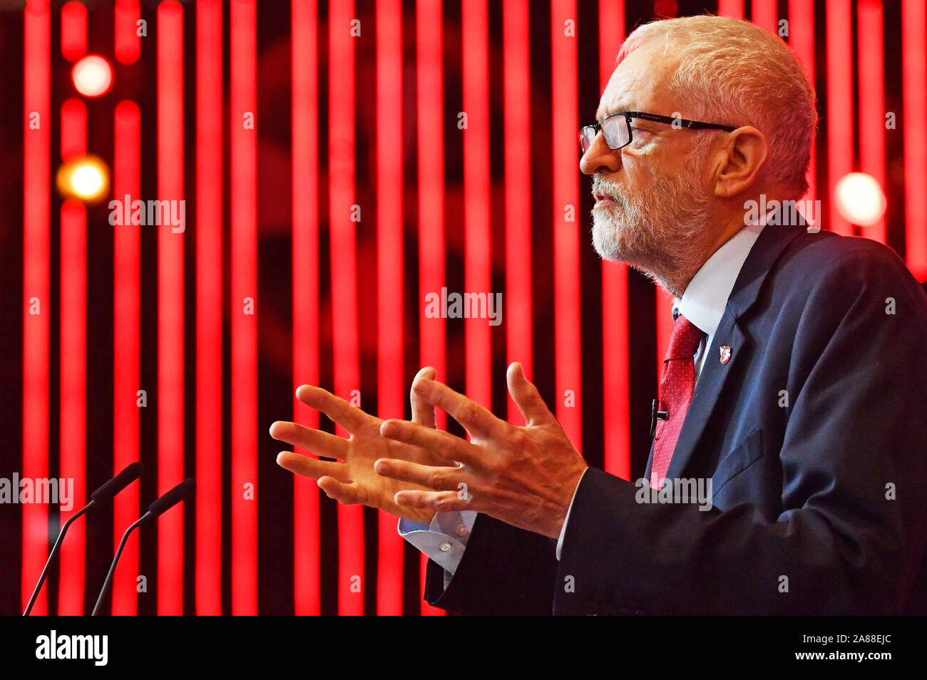 Labour leader Jeremy Corbyn speaks to supporters whilst on campaign ...