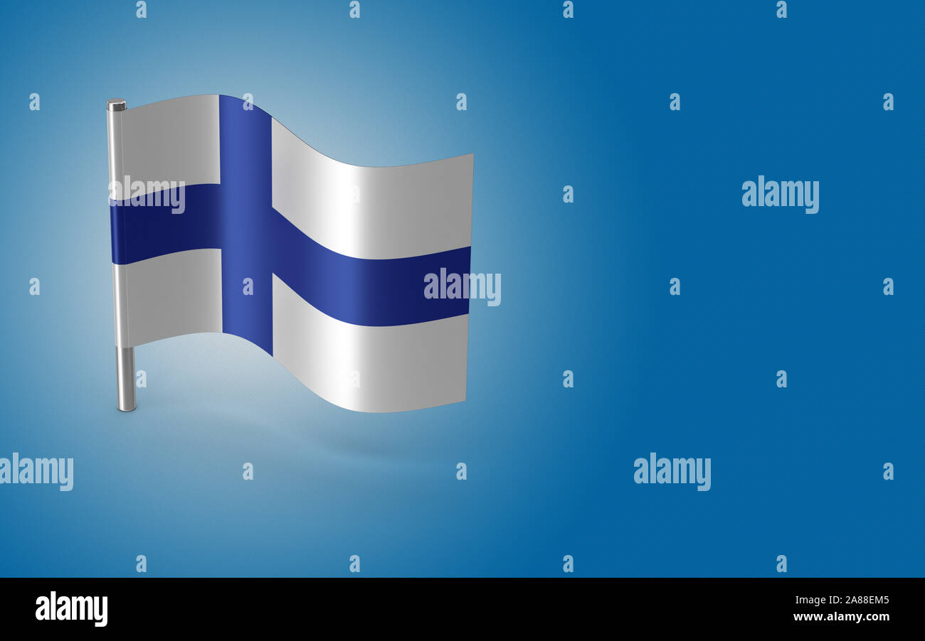 Small Finnish flag on a short metal pole. The flag has nicely detailed ...