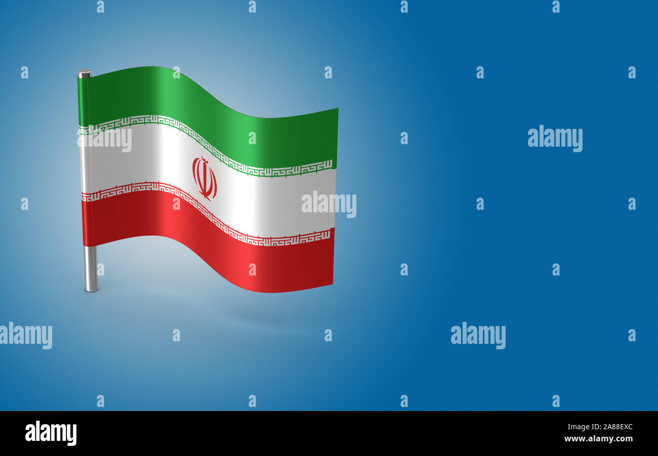 Small Iran flag on a short metal pole. The flag has nicely detailed ...