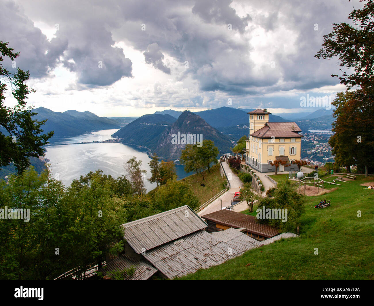 Lugano, Switzerland - September 17, 2017: Ancient restaurant on the ...