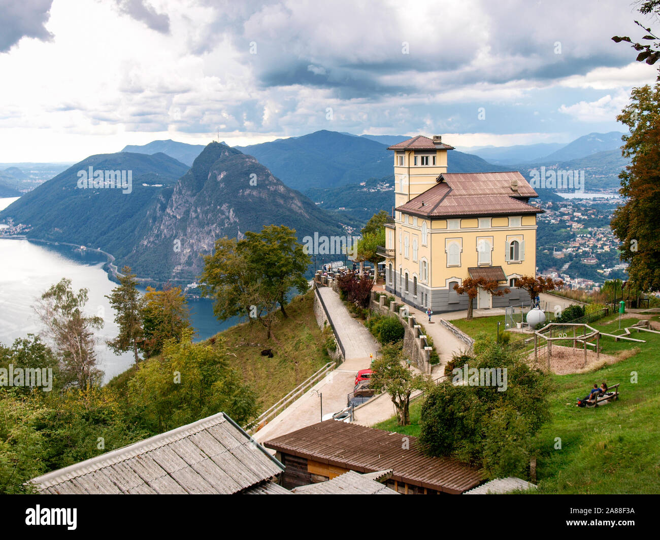 Lugano, Switzerland - September 17, 2017: Ancient restaurant on the ...