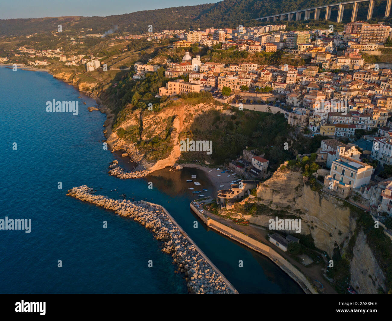 Aerial view of Pizzo Calabro, Calabria, tourism Italy. On the cliff ...