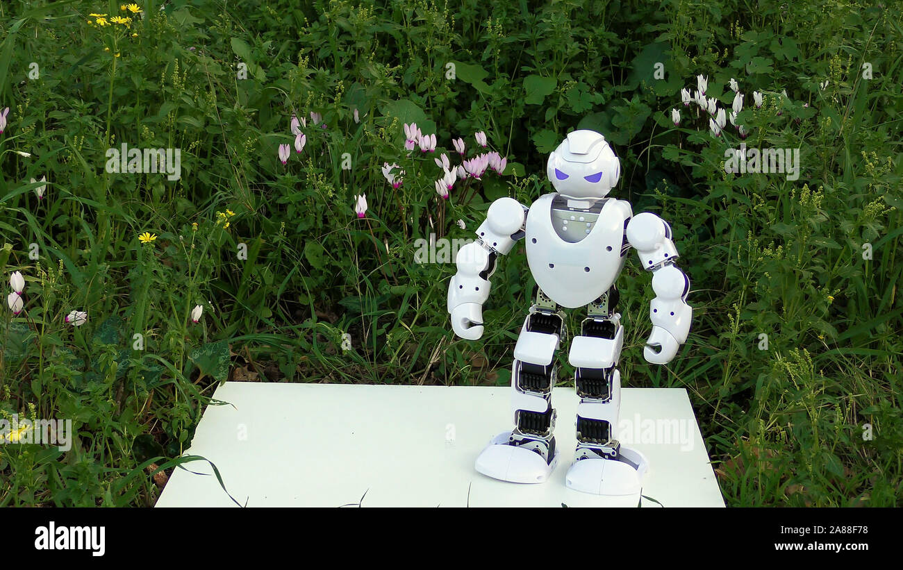 An android humanoid robot simulates his actions when he meets his ...