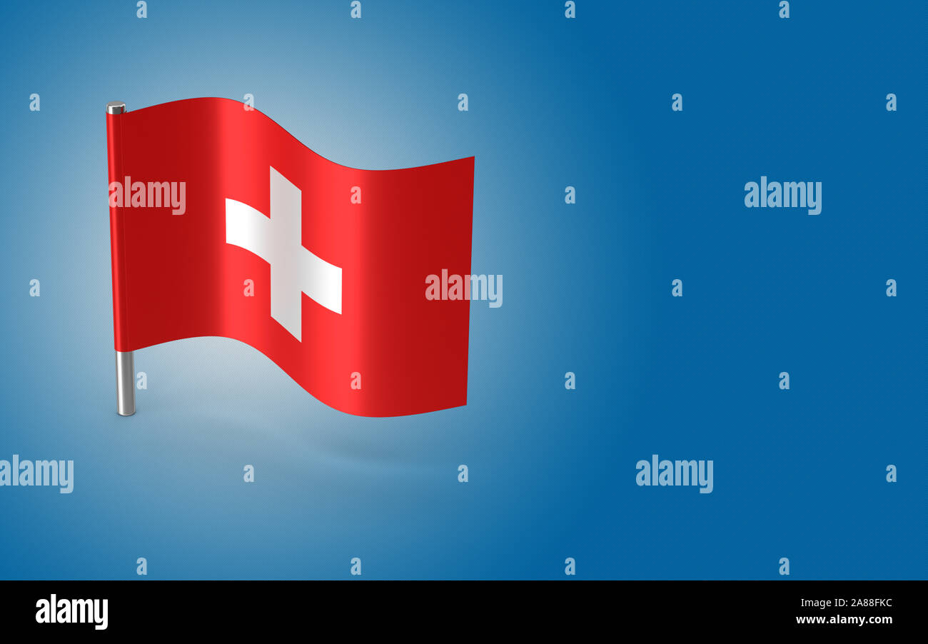 Small Swiss flag on a short metal pole. The flag has nicely detailed ...