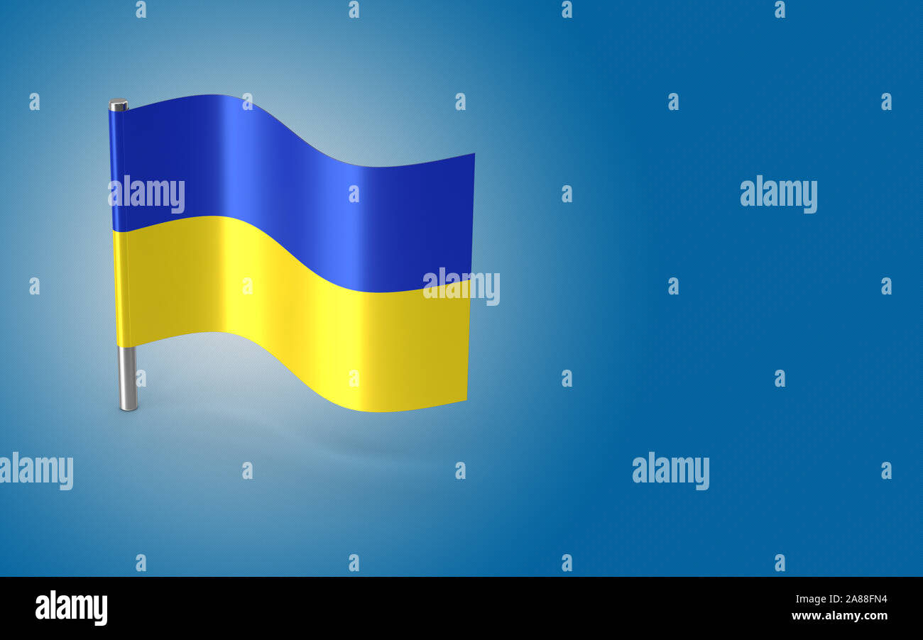 Small Ukrainian flag on a short metal pole. The flag has nicely ...
