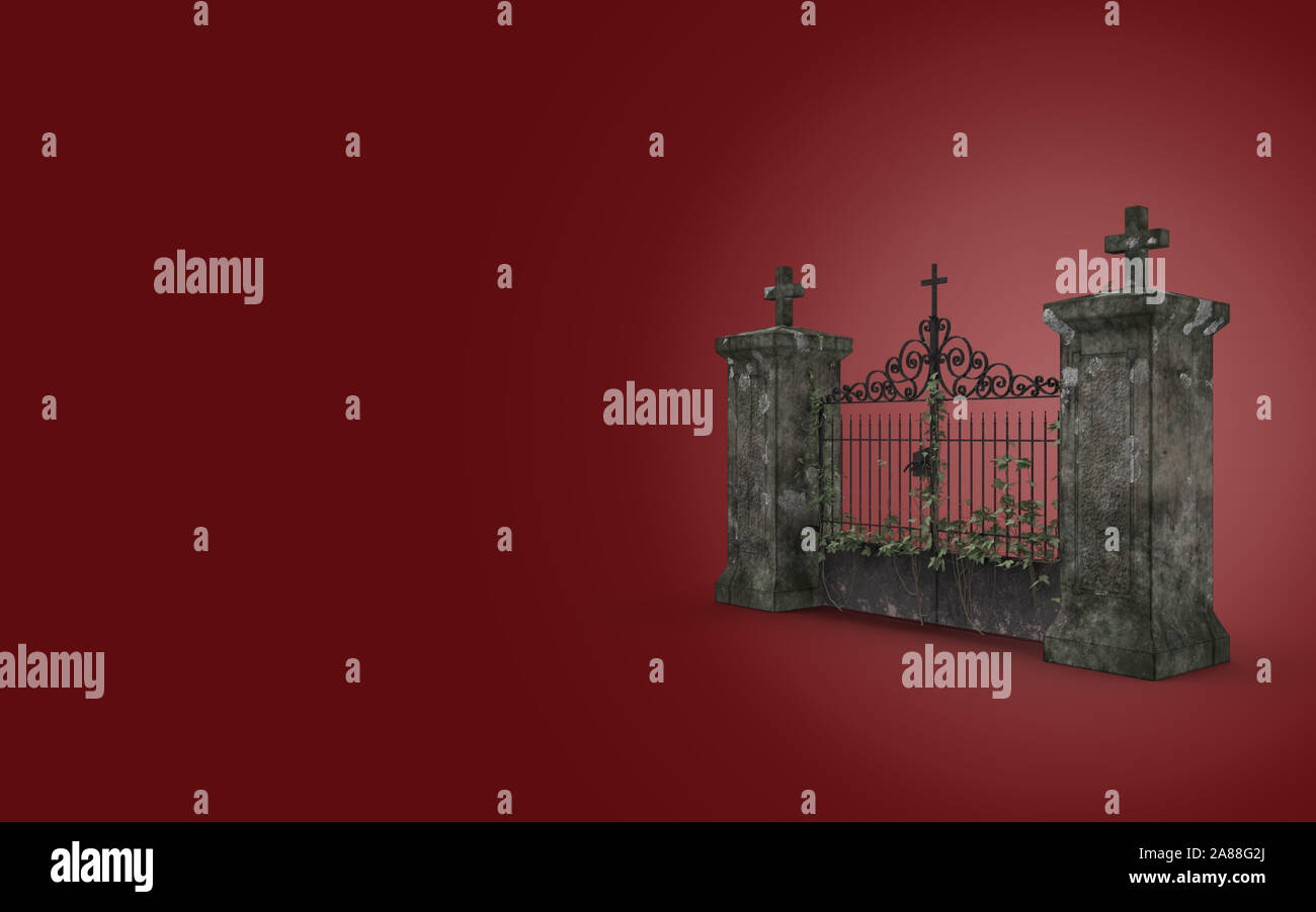 Spooky 3d cartoon Cemetery Gate with copy space for your Halloween ...