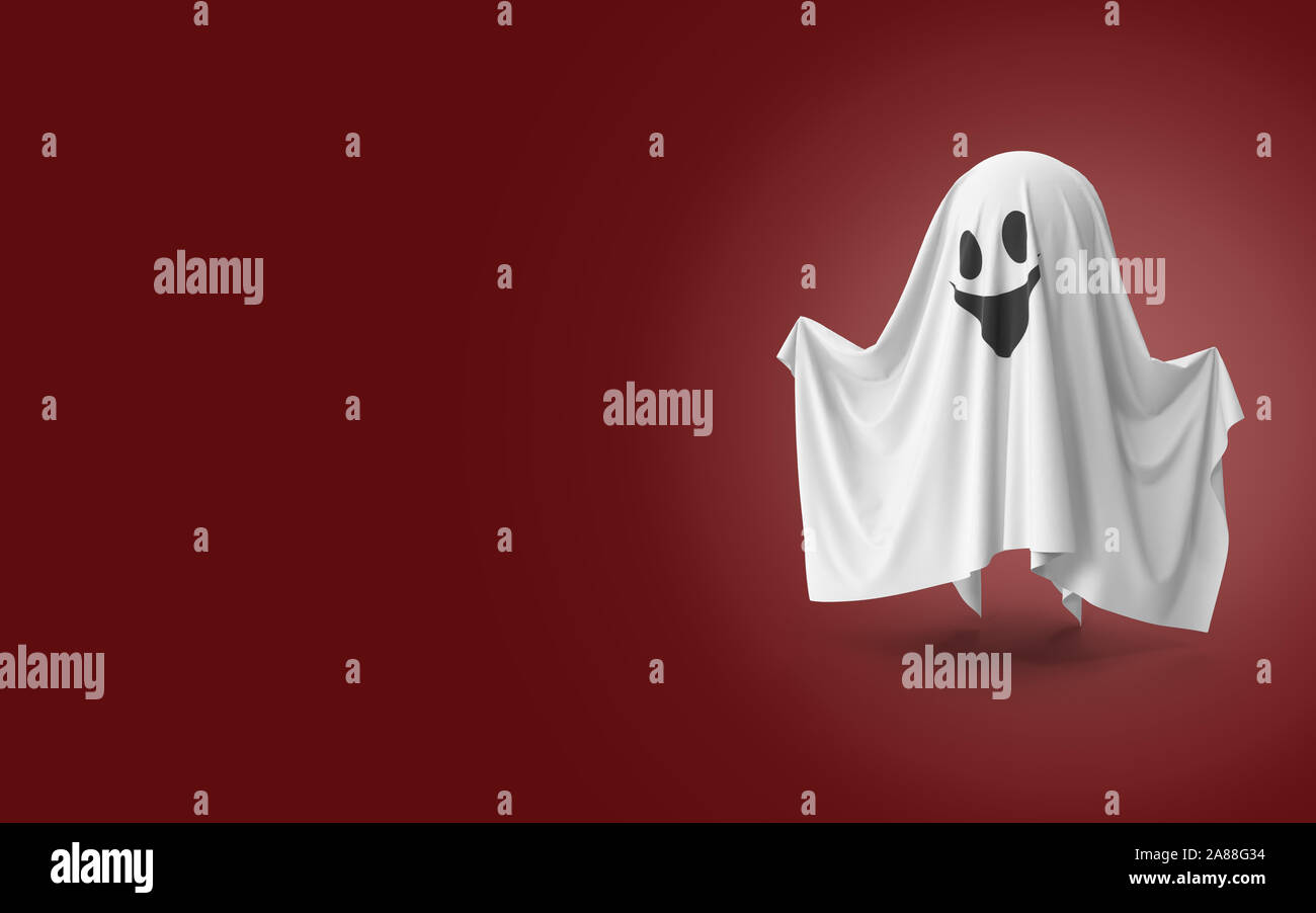 Funny and spooky 3d cartoon Hallowen ghost with copy space for your ...