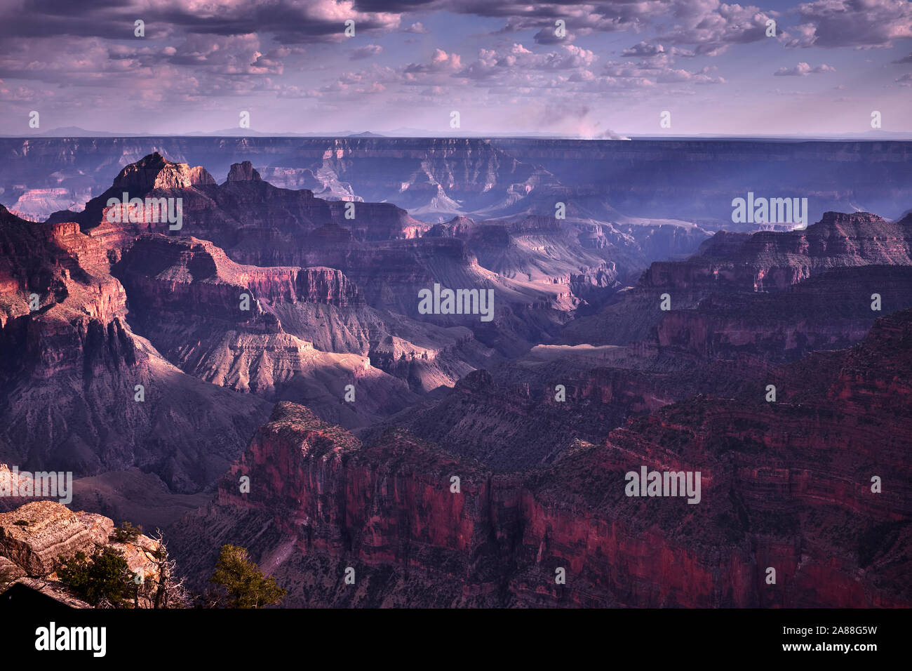Wild fire and smoke seen from Bright Angel Point in The Grand Canyon ...