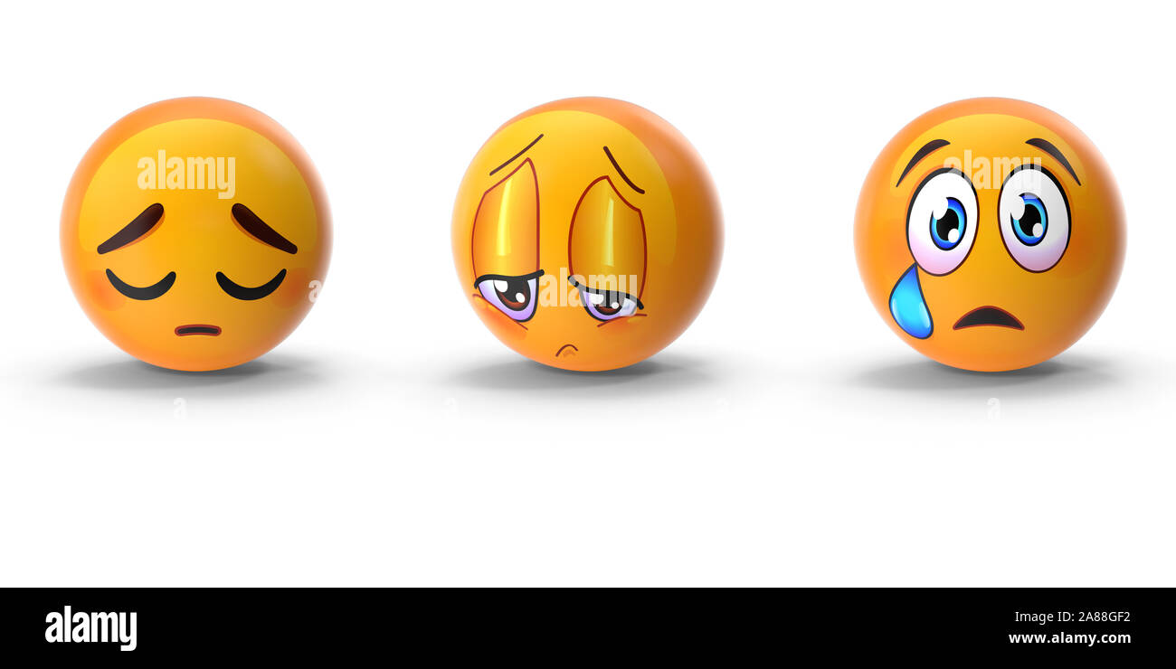 Cartoon style cute 3D emotion sets of three object on white background ...