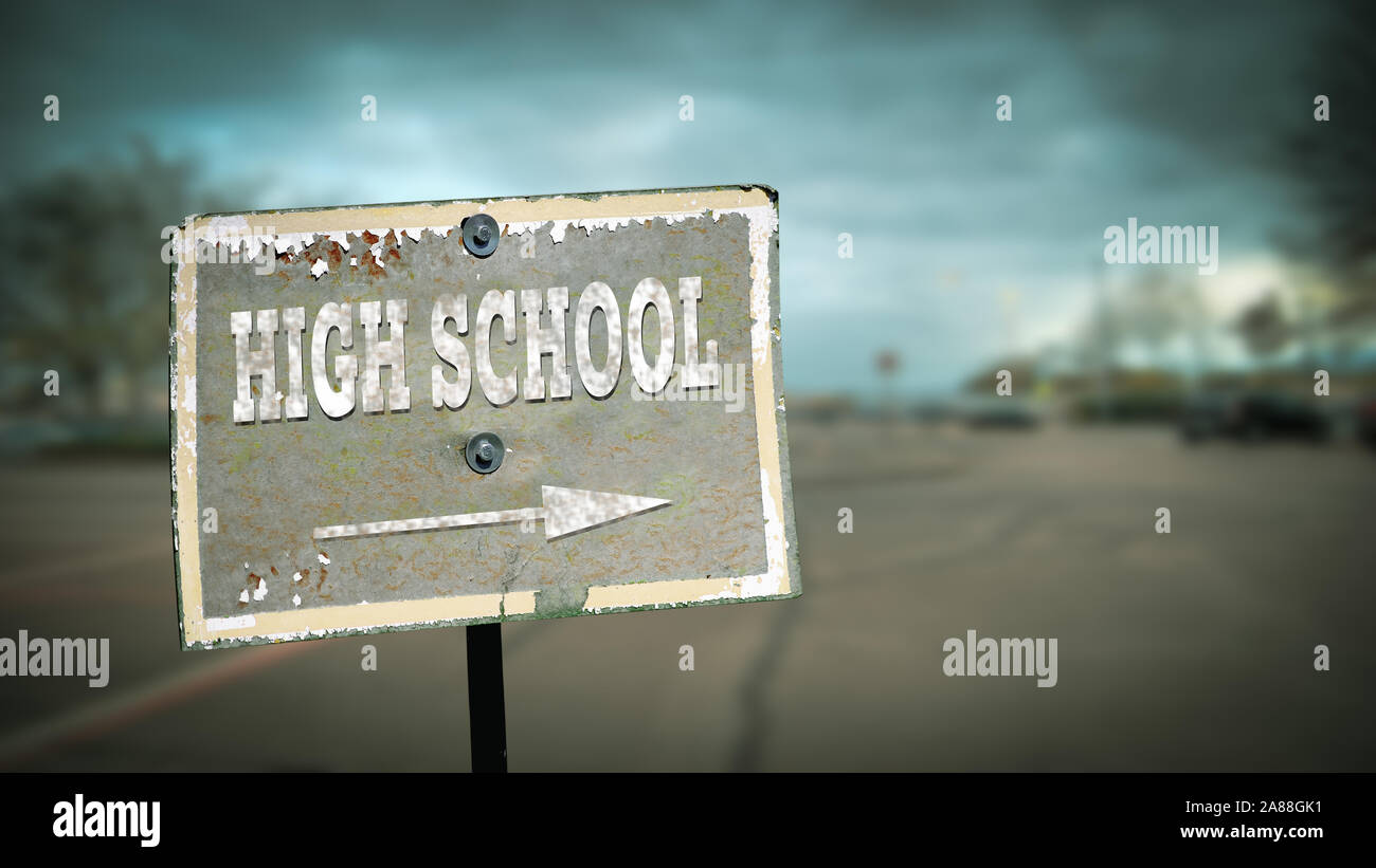 Street Sign the Direction Way to High School Stock Photo - Alamy