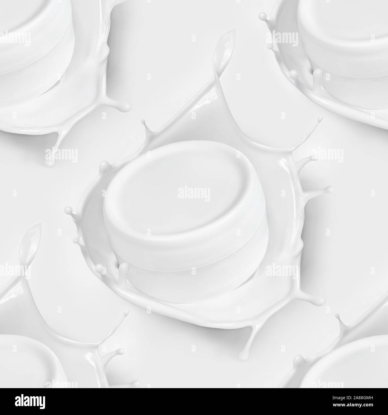 Seamless background of bottles with the cream, falling with a splash ...