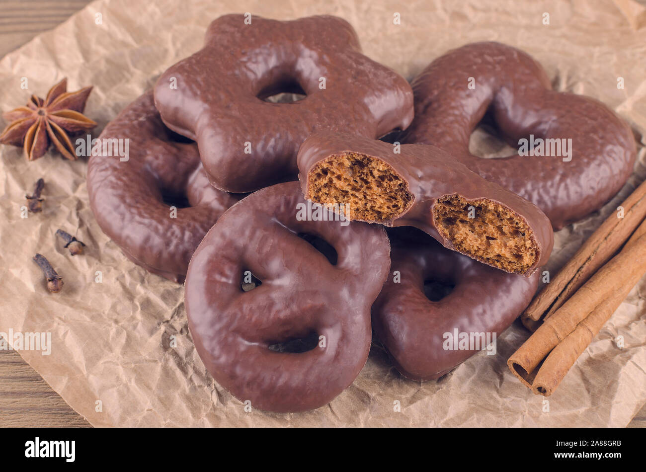 traditional german christmas chocolate cookies lebkuchen on paper Stock ...