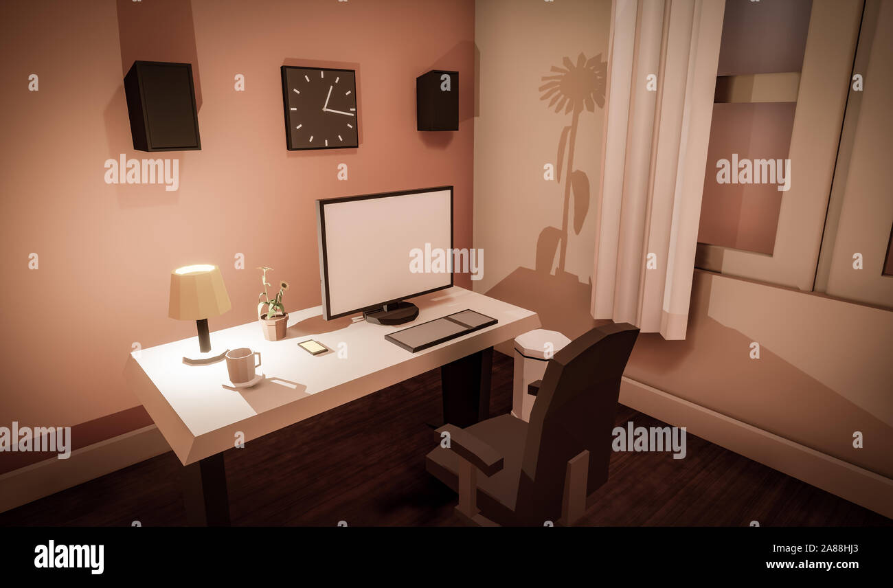 Office room created in 3D low poly design Stock Photo - Alamy