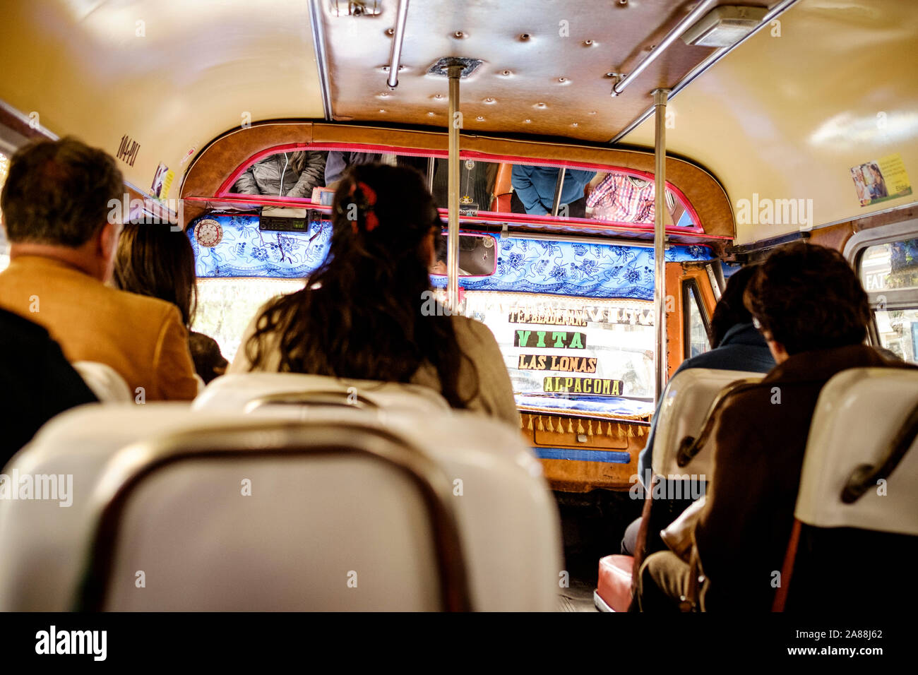 Inside a public bus in La Paz, Bolivia Stock Photo - Alamy