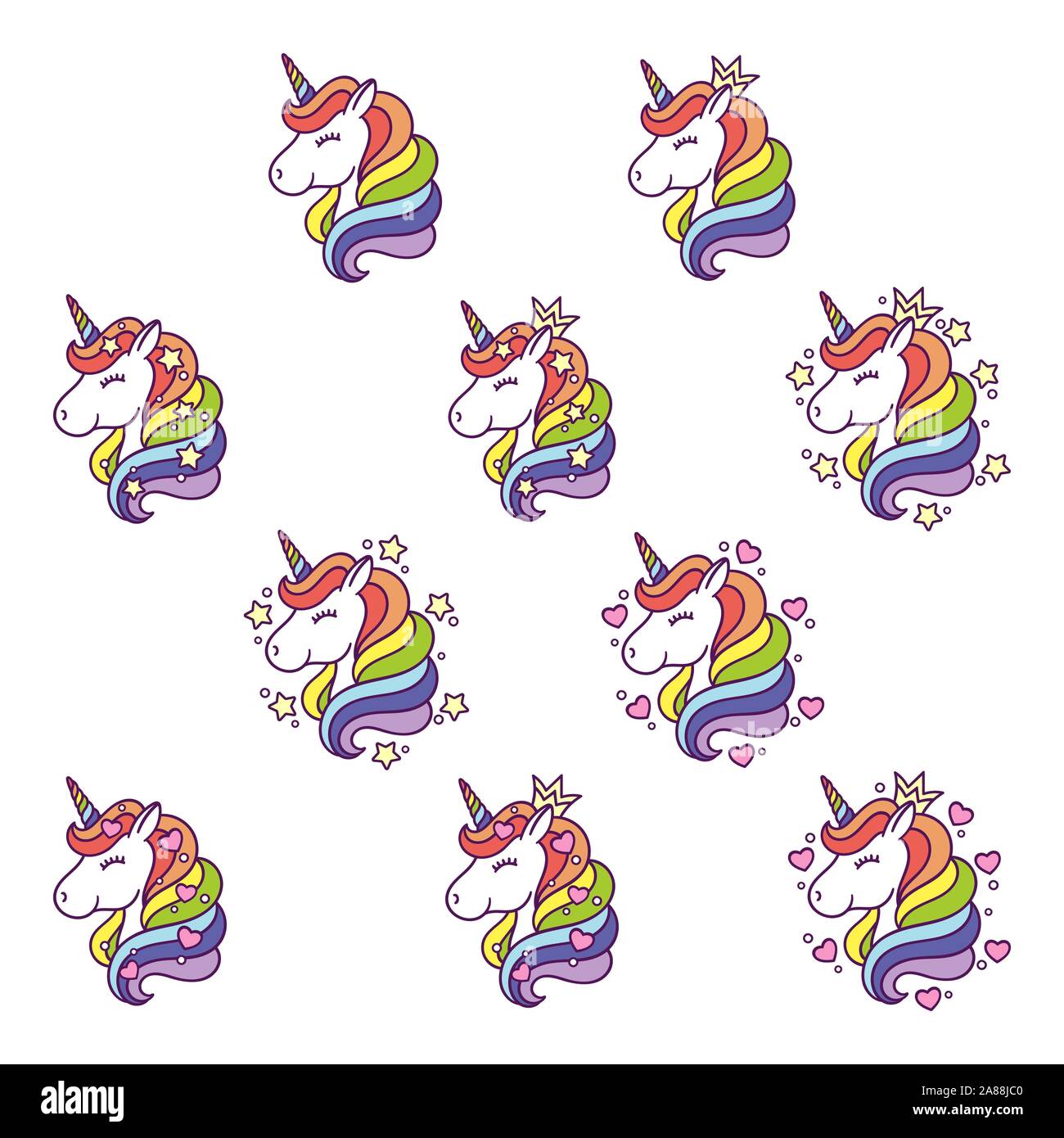 Unicorn head set with stars and hearts. Prints for baby clothes. Cute ...