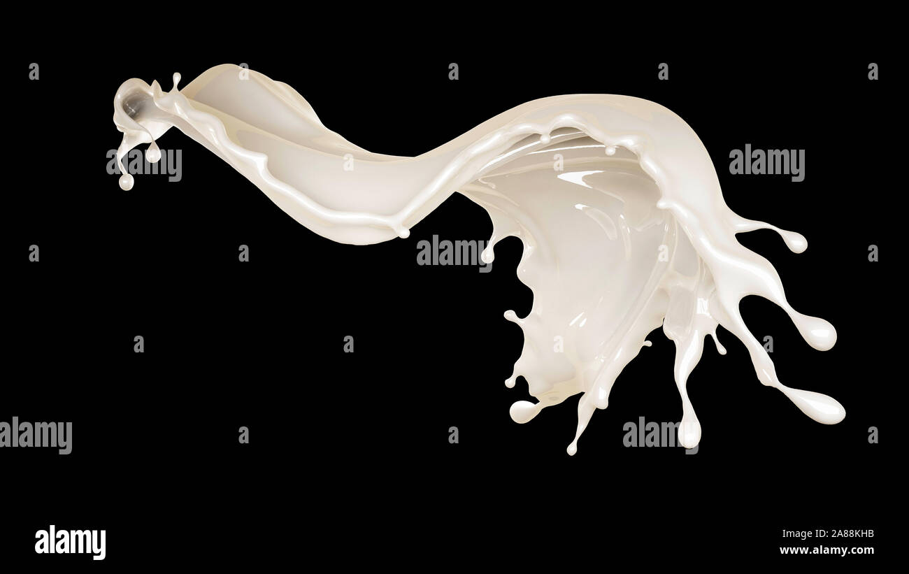 Splash of thick white liquid on a black background. 3d rendering, 3d ...