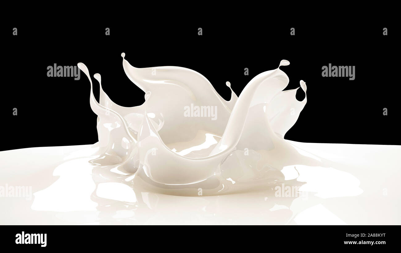 Splash of thick white liquid on a black background. 3d rendering, 3d ...