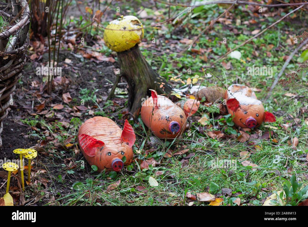three little pigs in the garden.decoration toys for backyard Stock ...