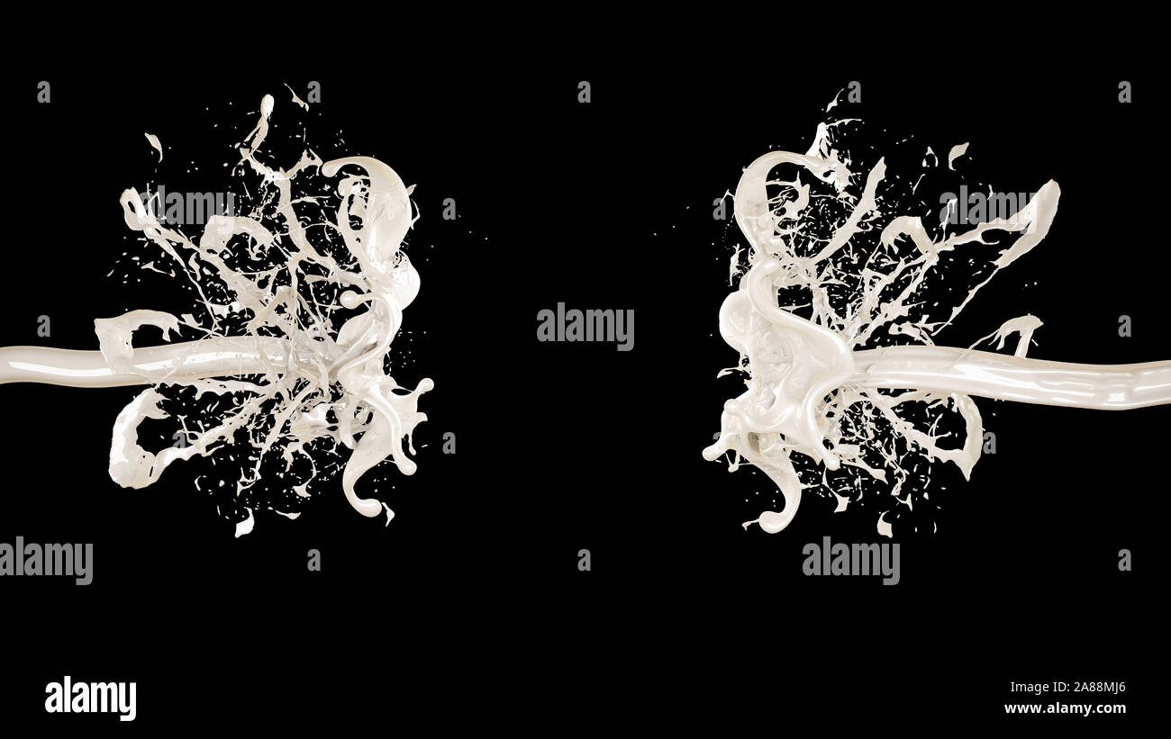 Splash of thick white liquid on a black background. 3d rendering, 3d ...