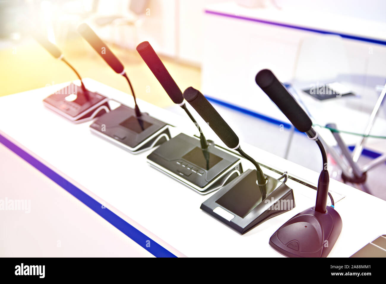 Microphones of digital conference systems for business meeting Stock ...