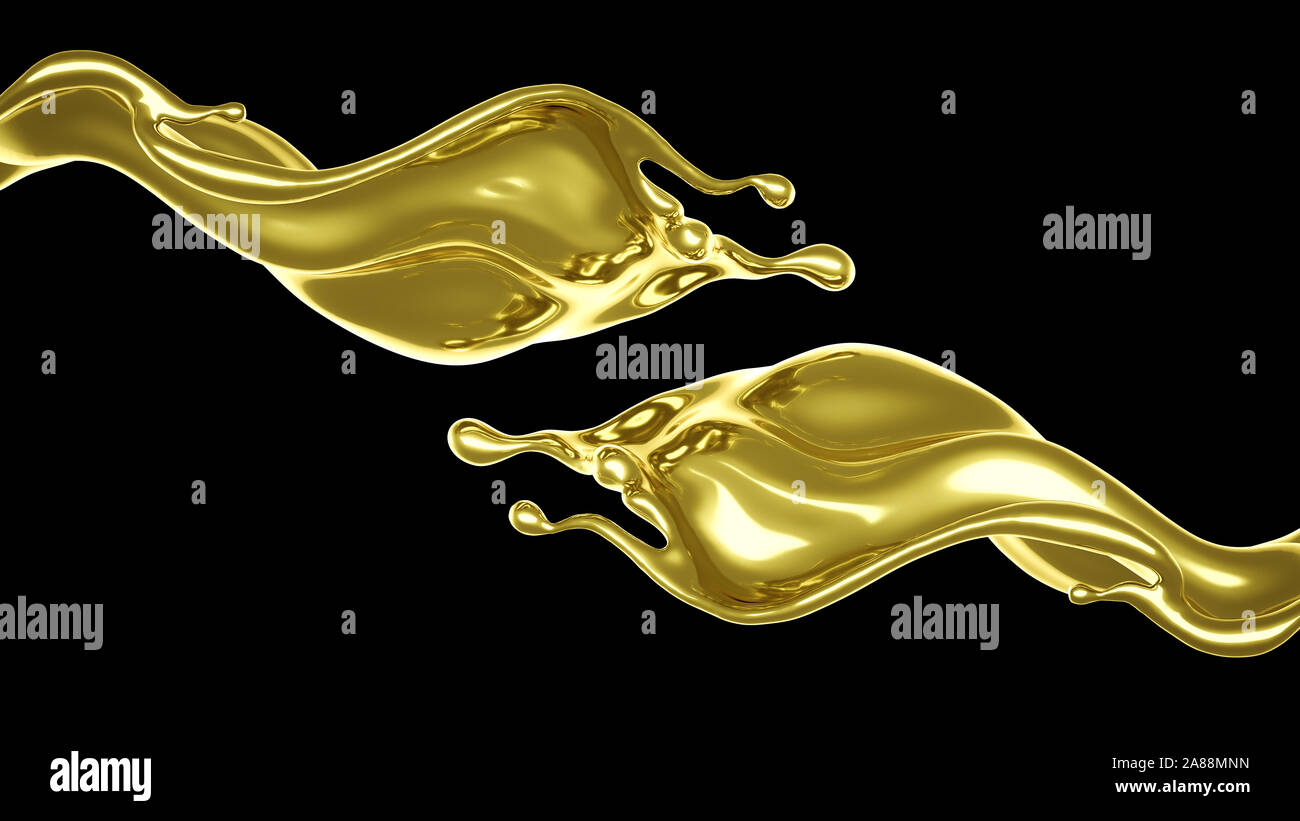 A splash of thick, golden liquid. 3d rendering, 3d illustration Stock ...