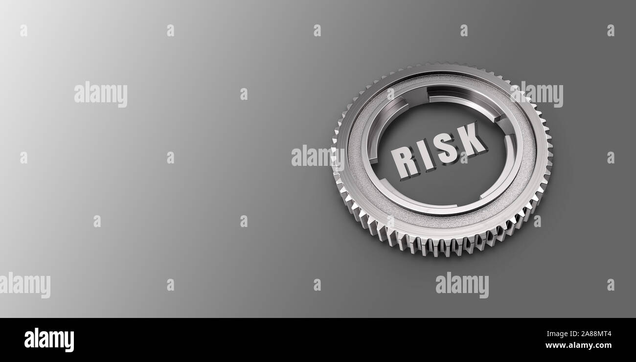 Risk title in a gear on metallic background. High resolution image with ...