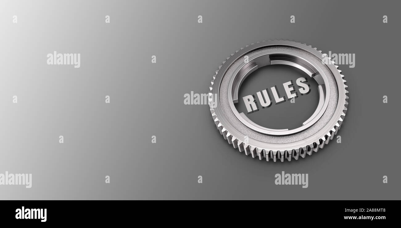 Rules title in a gear on metallic background. High resolution image ...
