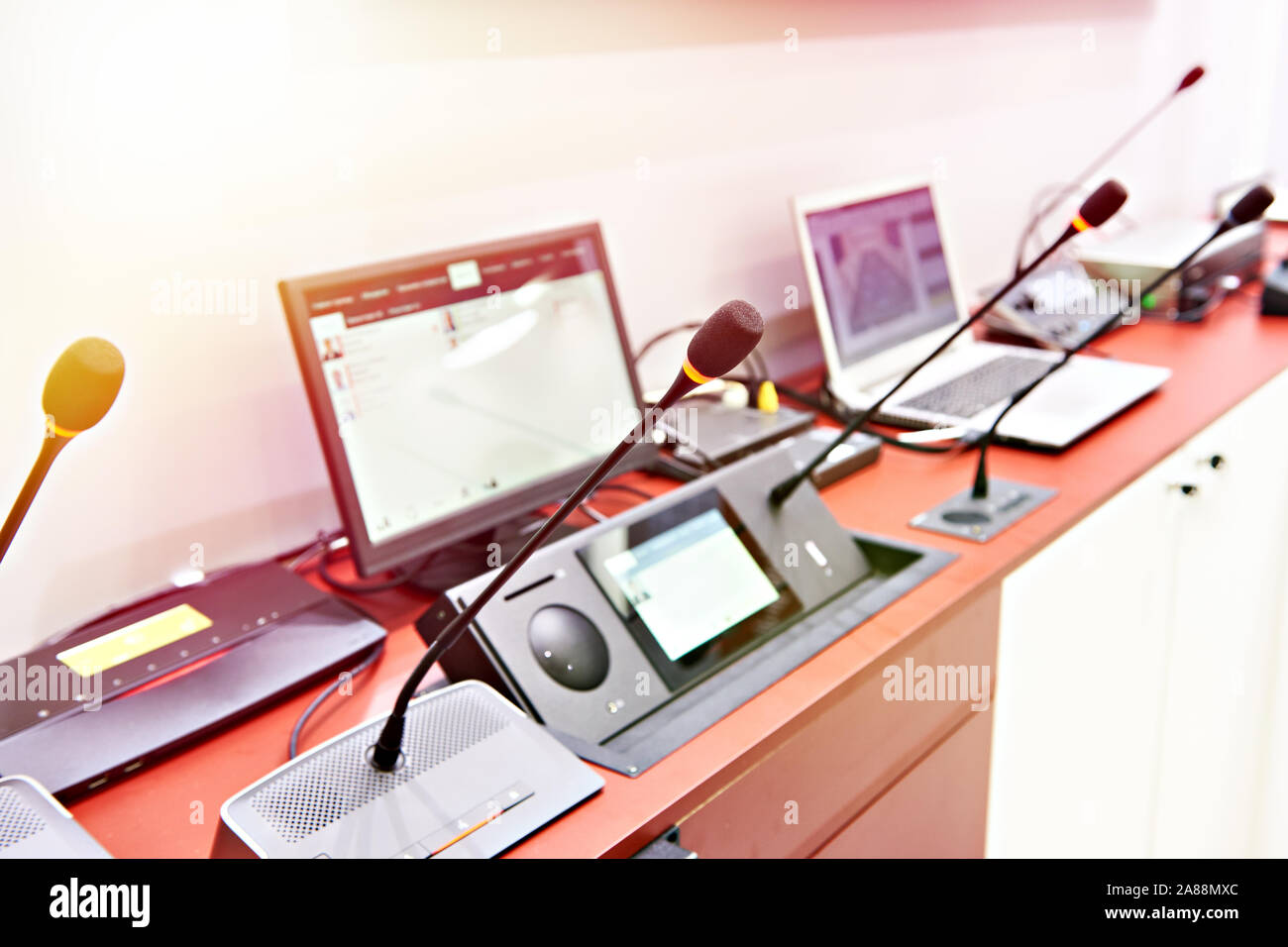 Microphones of digital conference systems for business meeting Stock ...