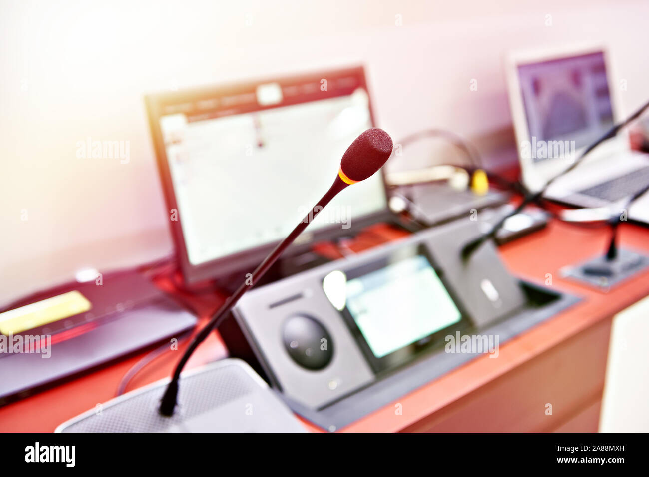 Microphone of digital conference system for business meeting Stock ...