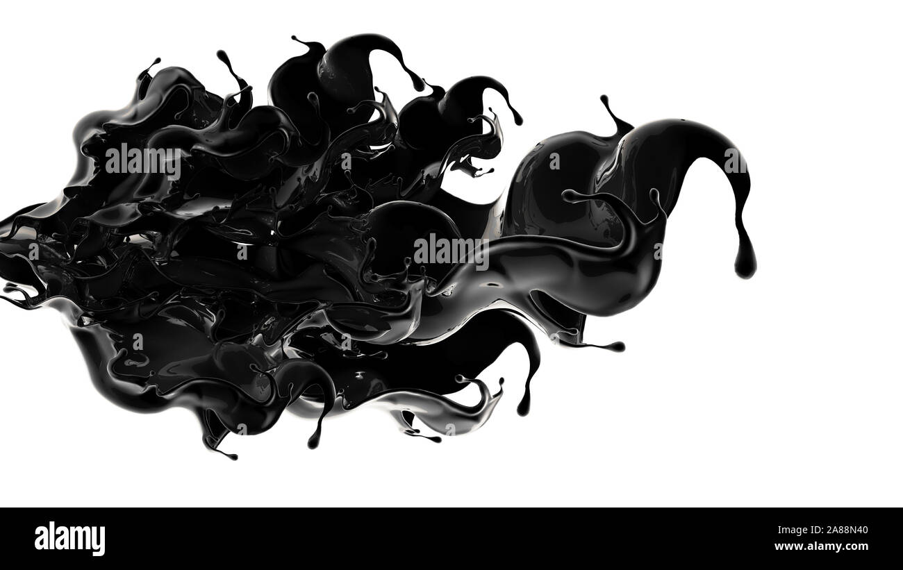 Splash of black liquid. 3d rendering, 3d illustration Stock Photo - Alamy