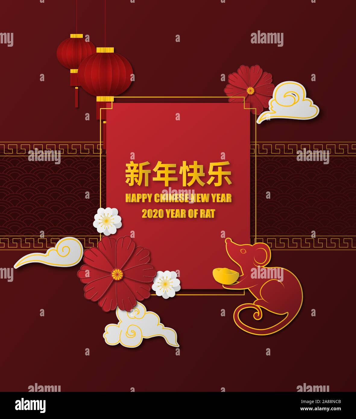 Happy Chinese New Year 2020 background in paper cut style. Year of rat ...