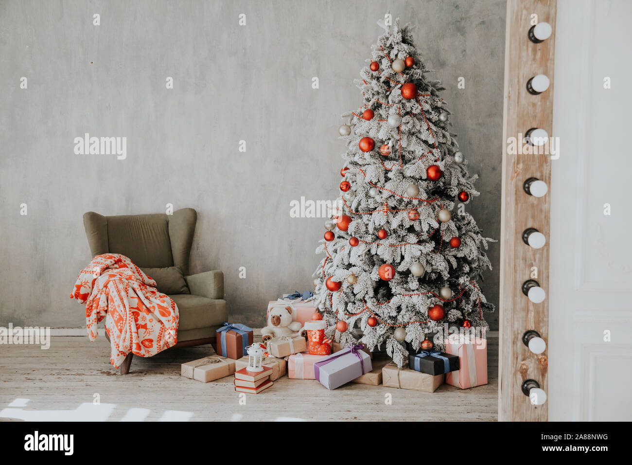 Christmas new year tree apartment holidays greeting card Stock Photo ...