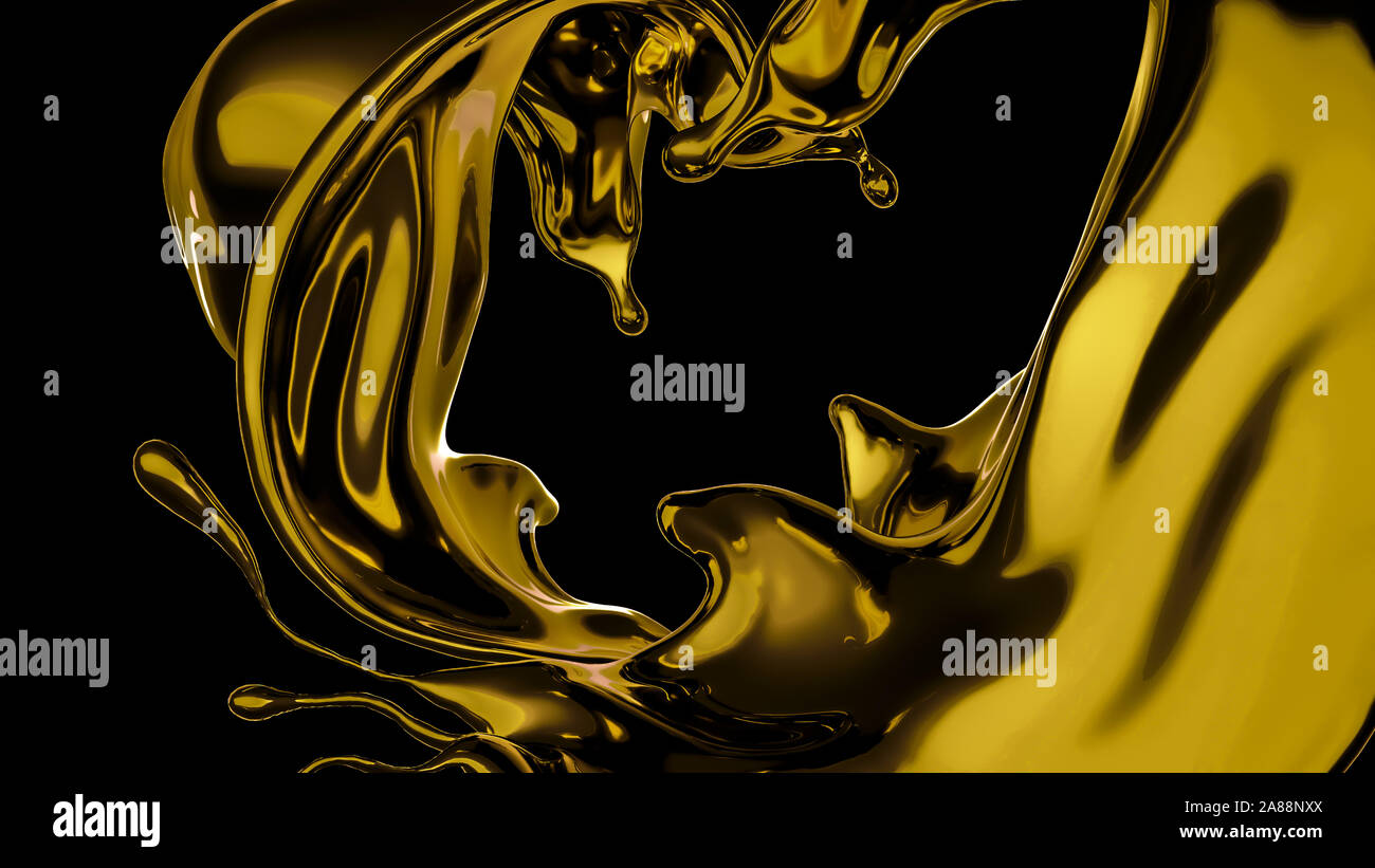A splash of thick, golden liquid. 3d rendering, 3d illustration Stock ...