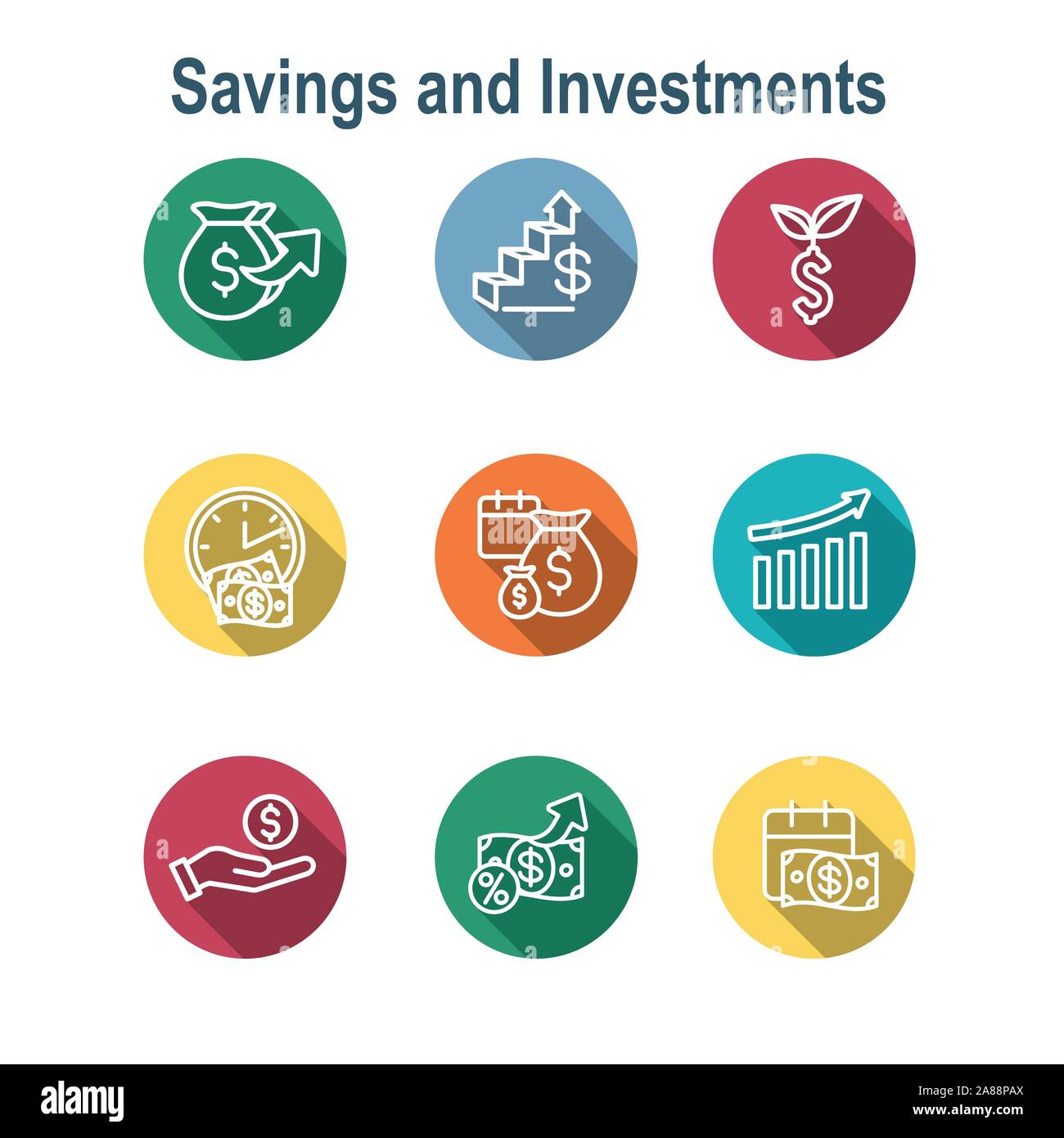Banking, Investments and Growth Icon Set w Dollar Symbols, etc Stock ...