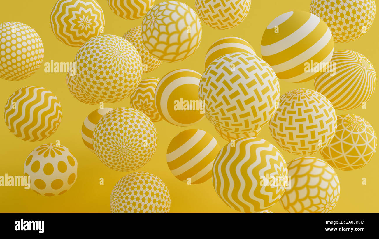 Yellow background with balls. 3d rendering, 3d illustration Stock Photo ...