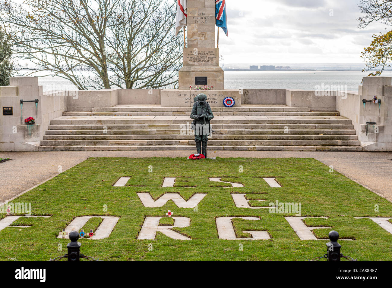 Southend Cenotaph, Southend on Sea, Essex, UK. A bronze statue of a ...