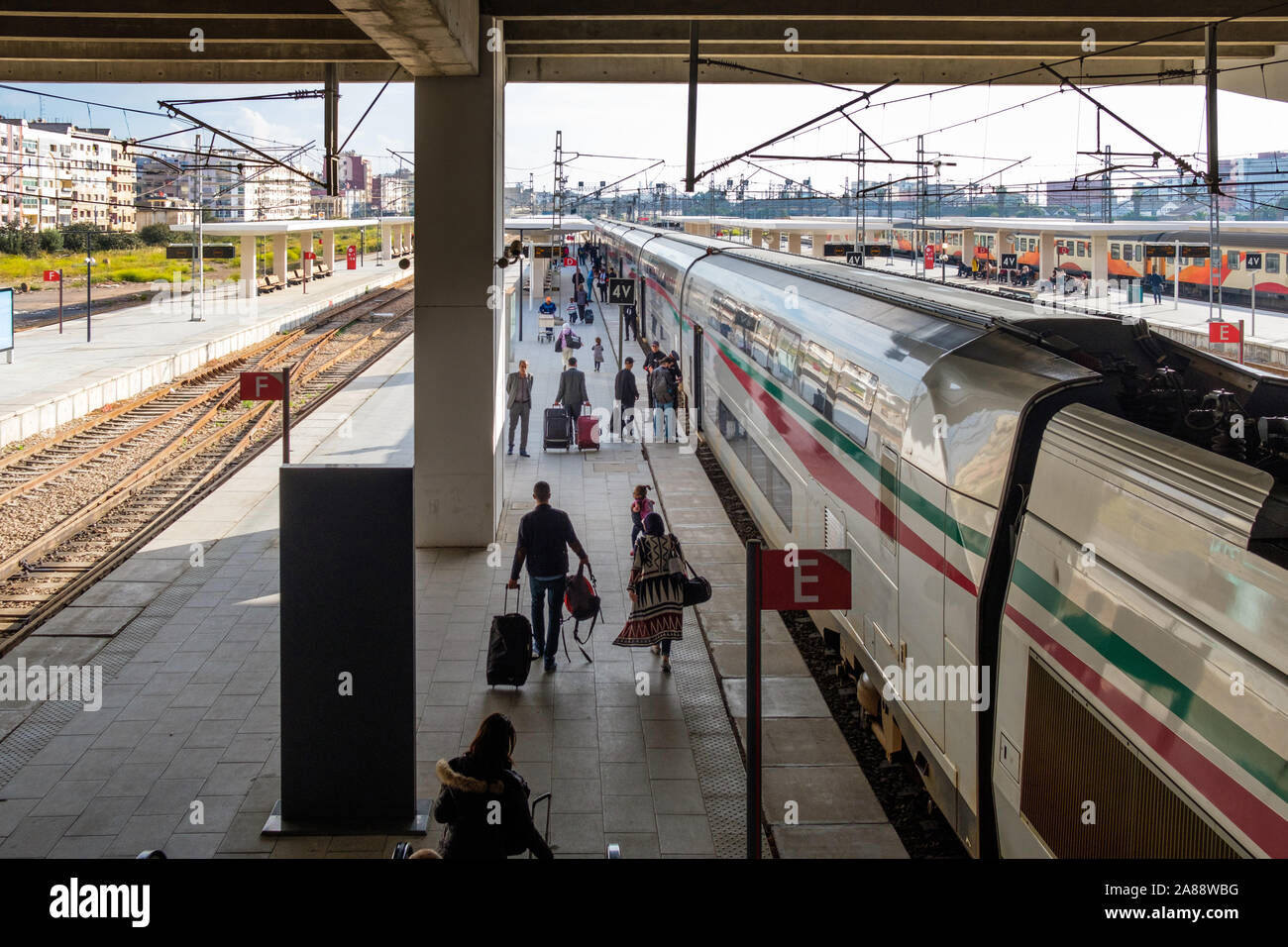 Morocco, Casablanca railway station: TGV high speed train along the ...