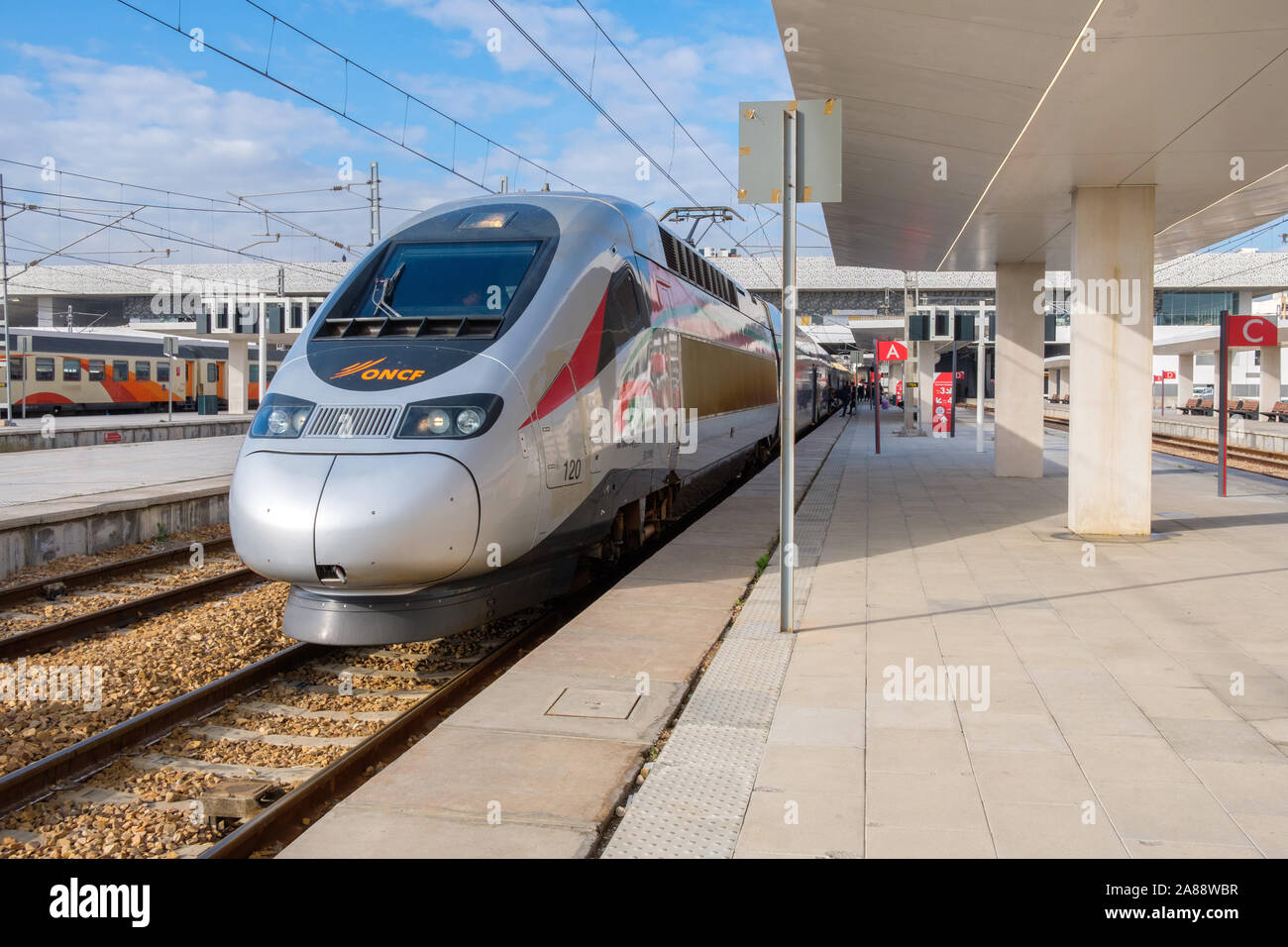 Morocco, Casablanca railway station: TGV high speed train along the ...
